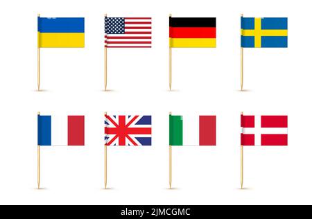 Ukraine toothpick flag isolated on wood stick with white paper ...