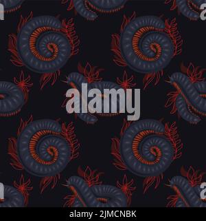 Vector seamless pattern with scary centipedes with foliage and leaves ...