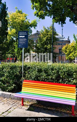 Rainbow bench, Oslo, Norway Stock Photo - Alamy