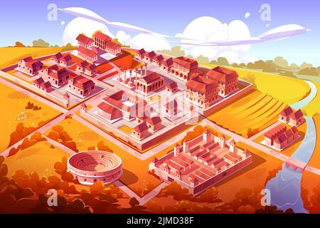 Ancient Rome city, isometric cartoon cityscape with buildings of ...