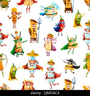 Cartoon mexican nachos superhero character in mask and cape flying ...