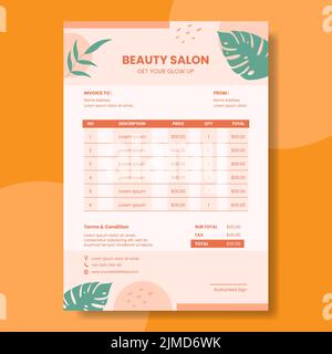 Beauty Salon Invoice Template Flat Cartoon Background Vector ...