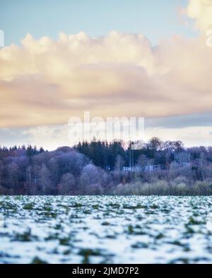 Wintertime - countryside in Denmark. Winter landscape on a sunny day ...