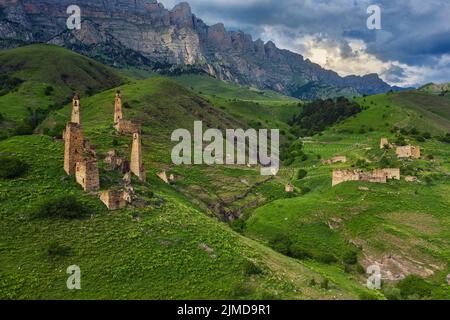 Medieval tower complex in mountains Stock Photo - Alamy