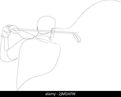 Continuous line drawing of male golfer playing golf. Male golf player ...