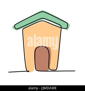 Simple single line drawing of a kennel or a doghouse. Animal flat color ...