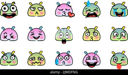Various Cartoon Emoticons Set with Snails or Slugs. Doodle faces, eyes ...