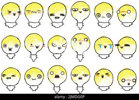 Set of Various Cartoon Bulbs with Emoticons. Doodle lightbulb, ideas ...