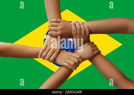 Brazil flag multicultural group of young people integration diversity ...