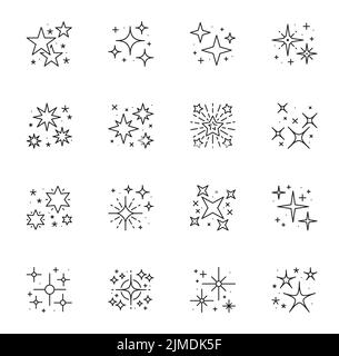 Outline star sparkles and twinkles isolated on white background. Bright flash, shiny glow ...