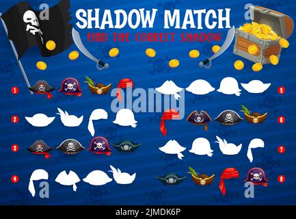 Pirate shadow matching activity. Treasure island hunt puzzle with cute ...