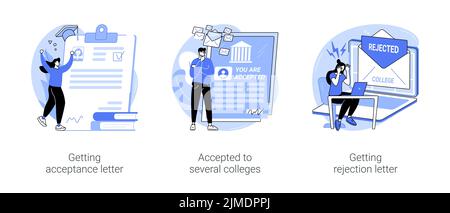 College admission isolated cartoon vector illustrations set. Happy ...