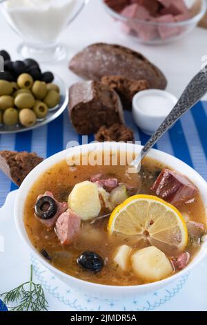 Tomato soup with pork, traditional russian cuisine Stock Photo - Alamy