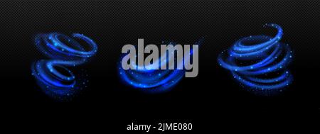 Abstract blue swirls png set isolated on transparent. Realistic vector illustration of sparkling ...