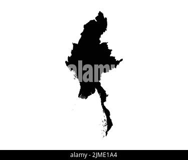 Outline map of Myanmar (Burma). Border is marked with ribbon in ...
