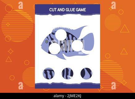 Cut and glue game for kids with fish. Cutting practice for preschoolers ...