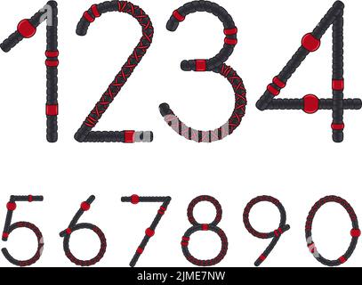 Font, numbers from dreadlocks. Isolated vector objects on a white ...