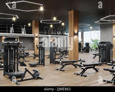 Sport equipment for fitness, gym, crossfit in shopping cart on red ...