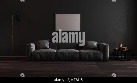 Blank horizontal poster mock up on the wall of modern office interior ...