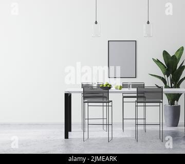 Minimalist Interior of kitchen dinning room 3 D rendering Stock Photo ...