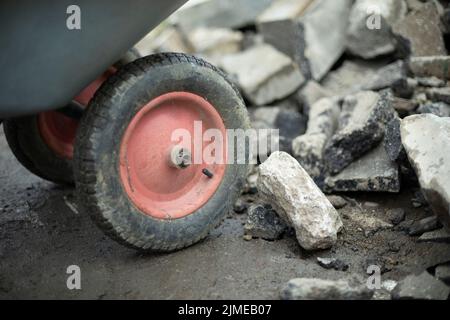 Cart for transporting sand and stones. Worker's tool. Details of ...