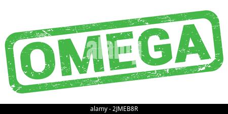 OMEGA text written on green zig-zag stamp sign Stock Photo - Alamy