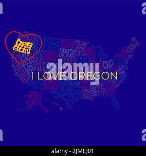 Oregon state map typography. Oregon map typography. Oregon lettering ...