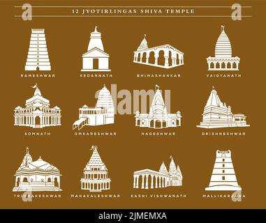 12 Lord Shiva Temples vector icon. 12 jyotirlingas temple. Shiva ...