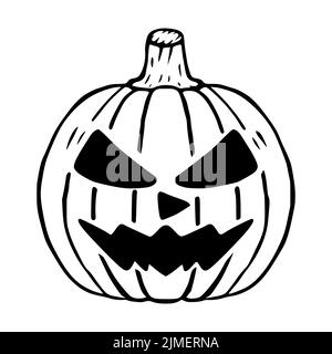 Mad Jack O Lantern hand drawn art, halloween pumpkin isolated Stock ...