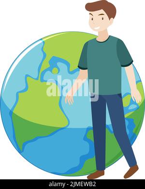 Man stading next to earth cartoon illustration Stock Vector Image & Art ...