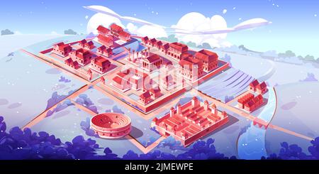 Ancient Rome city, isometric cartoon seasons cityscape Capitol ...