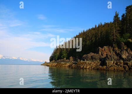 View of Kakuhan Range from William Henry Bay in the US state of Alaska ...