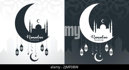 islamic greeetings ramadan kareem card design with lanterns and ...