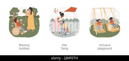 Outdoor games for disabled kids isolated cartoon vector illustration ...