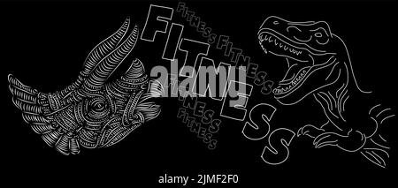Dinosaur with speech bubble saying Fitness word. Tyrannosaurus Rex with ...