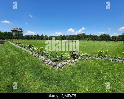Austria, the public Augarten Park with one of the two flak towers from ...