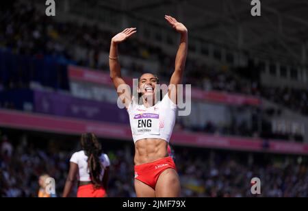 England's Ashleigh Nelson reacts after the Women's 4x100 metres relay ...