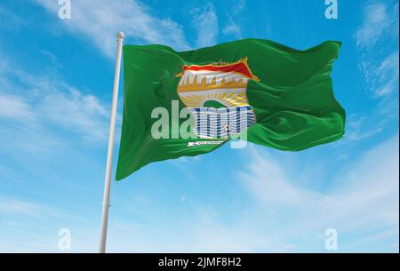 official flag of Palembang City Indonesia at cloudy sky background on ...