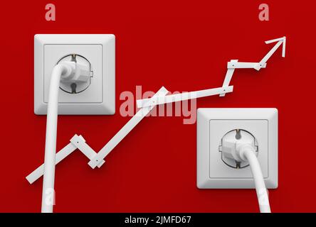 Power plug with rising arrow in front of background - 3D Illustration ...
