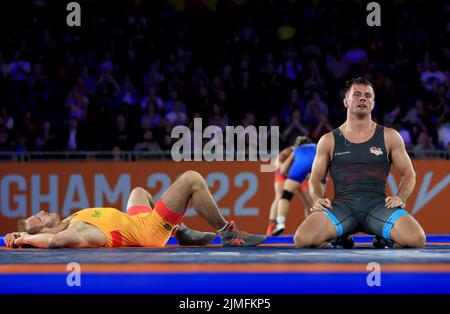 England’s Charlie Bowling celebrates winning against South Africa’s ...
