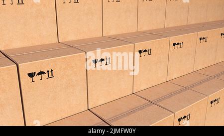 Rows cardboard boxes of parcels Stock Photo - Alamy