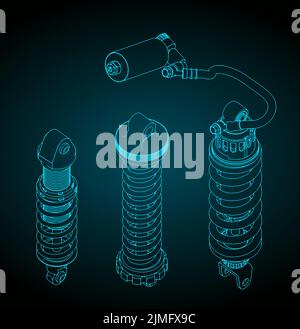 Stylized vector illustration of blueprints of shock absorber mini set ...