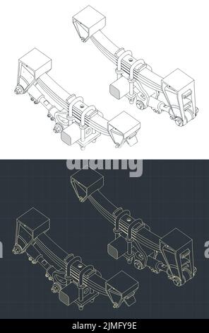 Stylized vector illustration of truck suspension systems blueprints ...