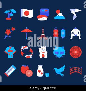 Sumo fighter icon set in flat and line style. Traditional Japanese ...