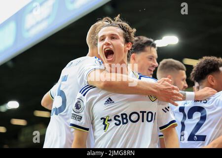 Brenden Aaronson of Leeds United celebrates his goal to make it 1-0 ...