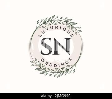 SN Initials letter Wedding monogram logos template, hand drawn modern ...