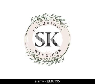Painted wedding monogram SK initial watercolor floral crest. Watercolor crest frame Hand drawn ...