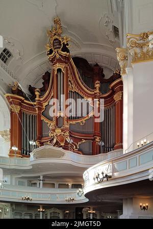 Europe, Germany, Hamburg. Main organ (Steinmeyer organ) and interior of ...