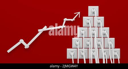 Power plugs with rising arrow in front of background - 3D Illustration ...