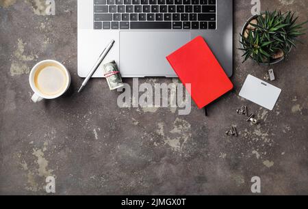 office supplies business finance notepad pens on yellow green ...